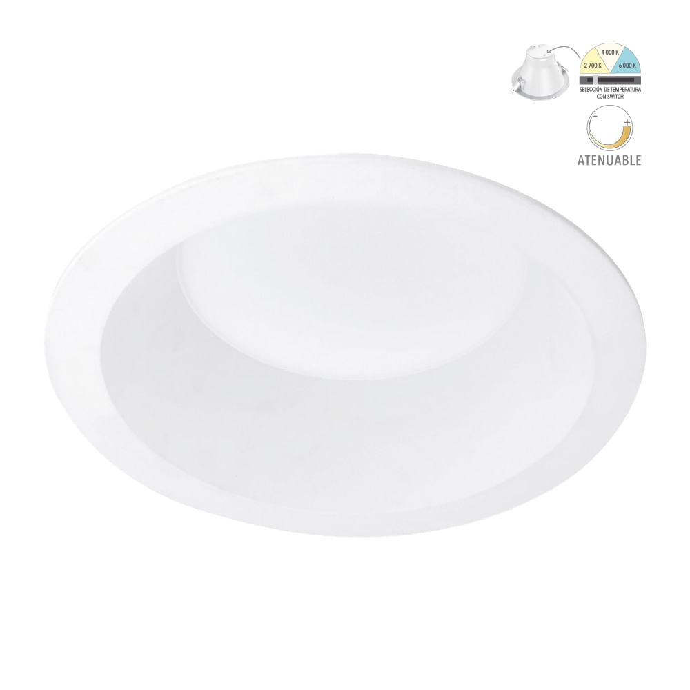 Lámpara Downlight LED Empotrable, 16 W, Luz Blanca Configurable ...